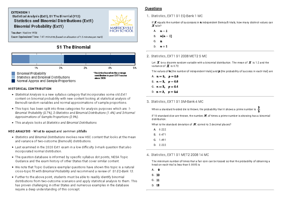 Statistics and Binomial distribution and Binomial Probability EXT 12 ...