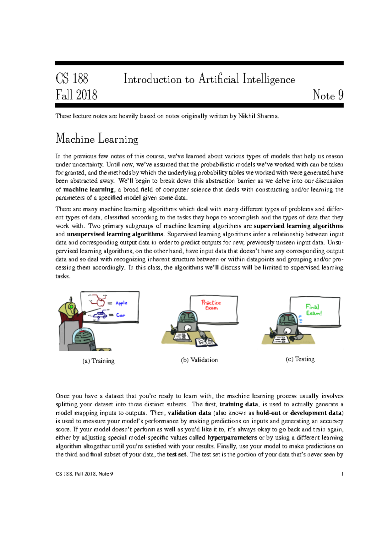 Agents - Note 9 - Machine Learning - CS 188 Introduction to Artificial ...