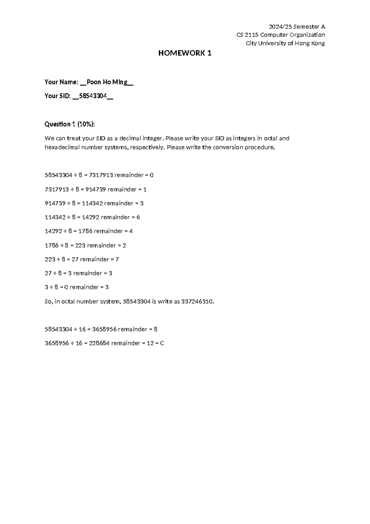 HW-1 - this is the homework 1 of cs 2115 in 2024/2025 - CS 2115 ...