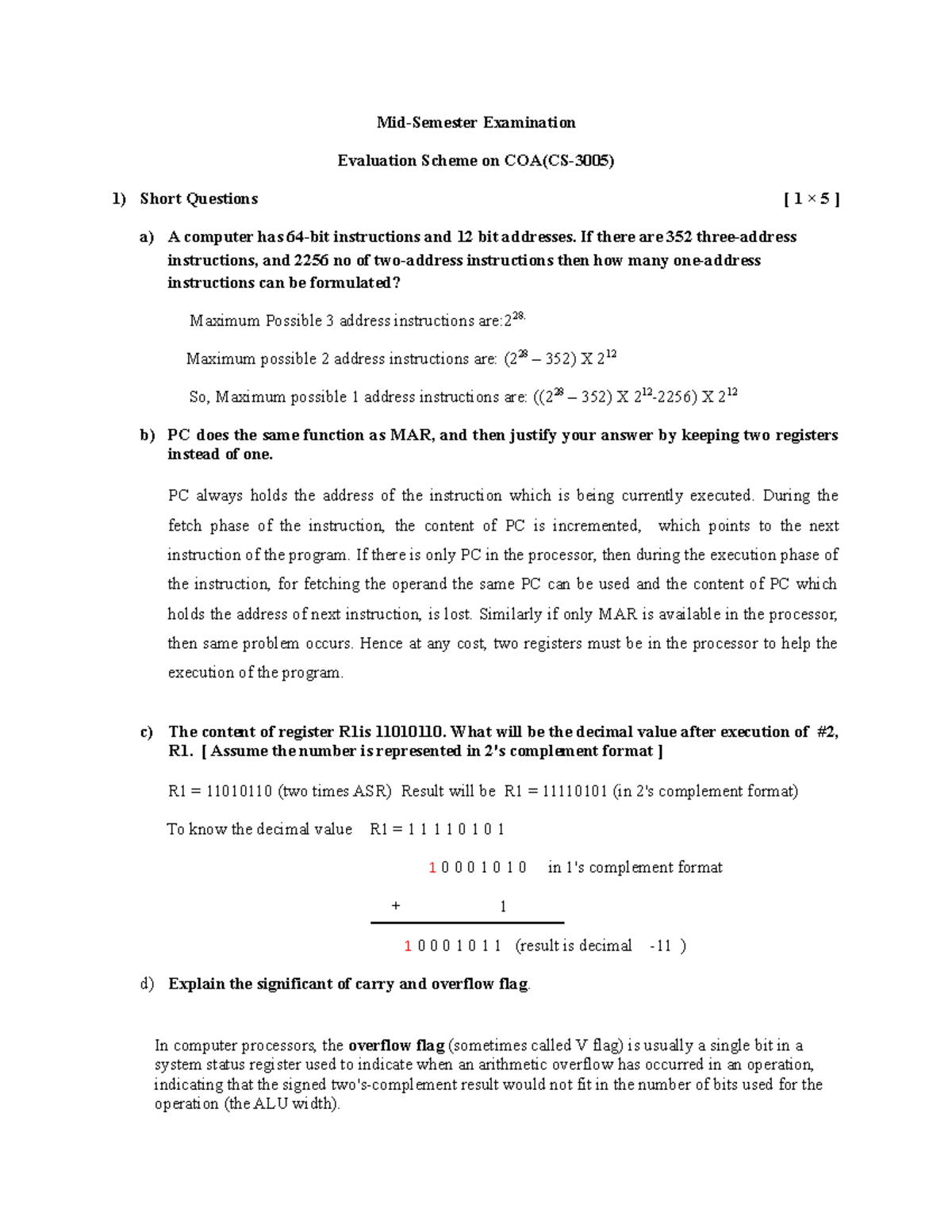 COA(CS3005) Mid Sem Evaluation Scheme 2015 - Mid-Semester Examination ...