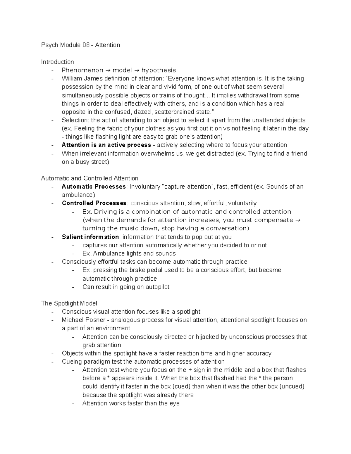 Psych Module 08 - Attention - Psych Module 08 - Attention Introduction ...
