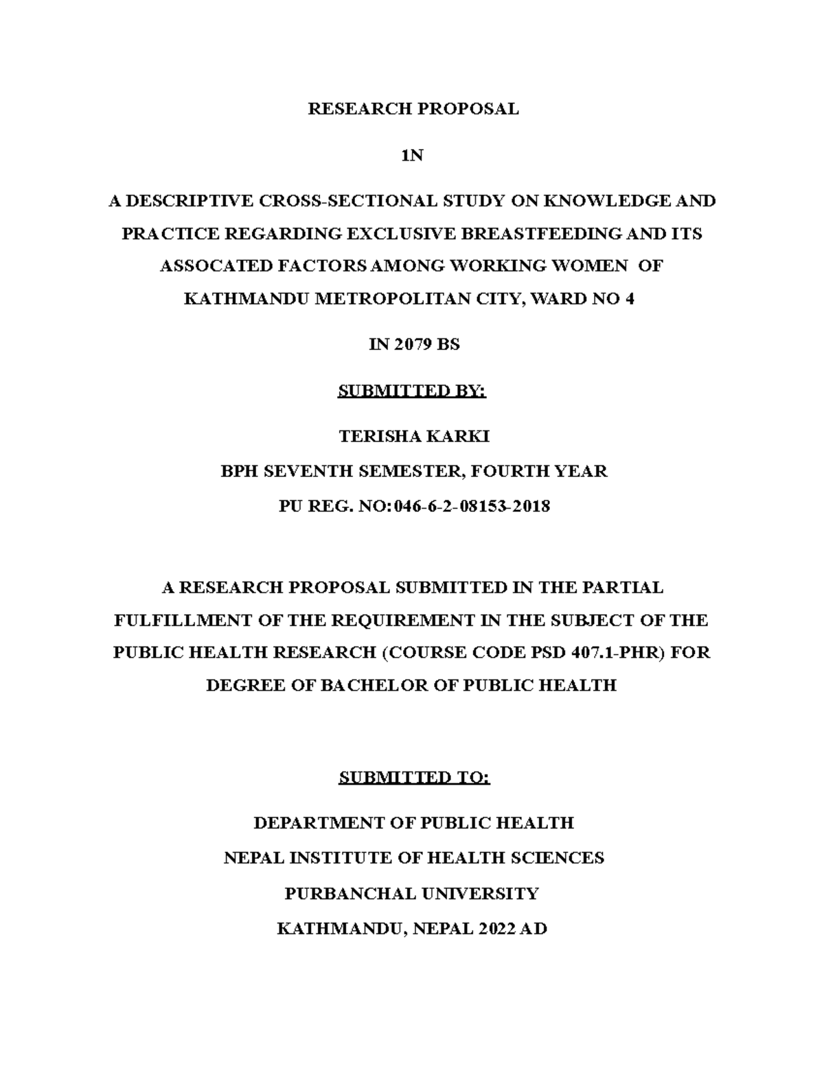 A Research Proposal BY Terisha - Health - TU - Studocu