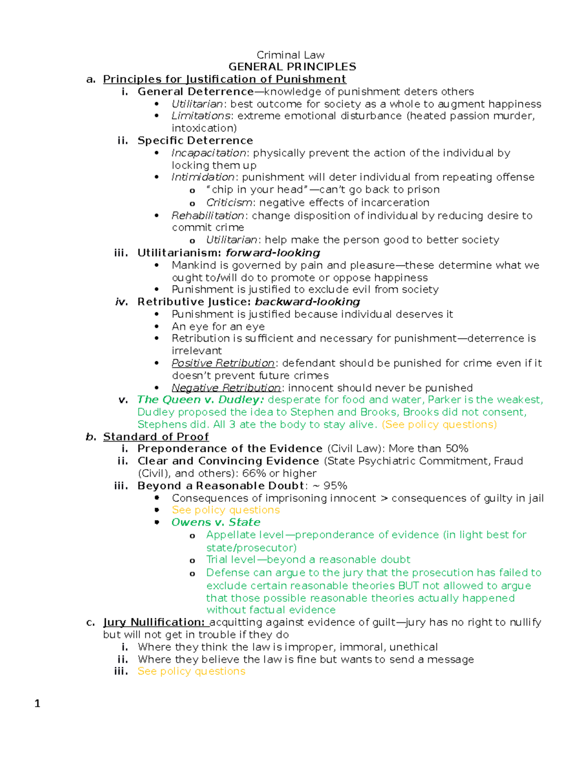Criminal Law Outline 2 - Criminal Law GENERAL PRINCIPLES a. Principles ...