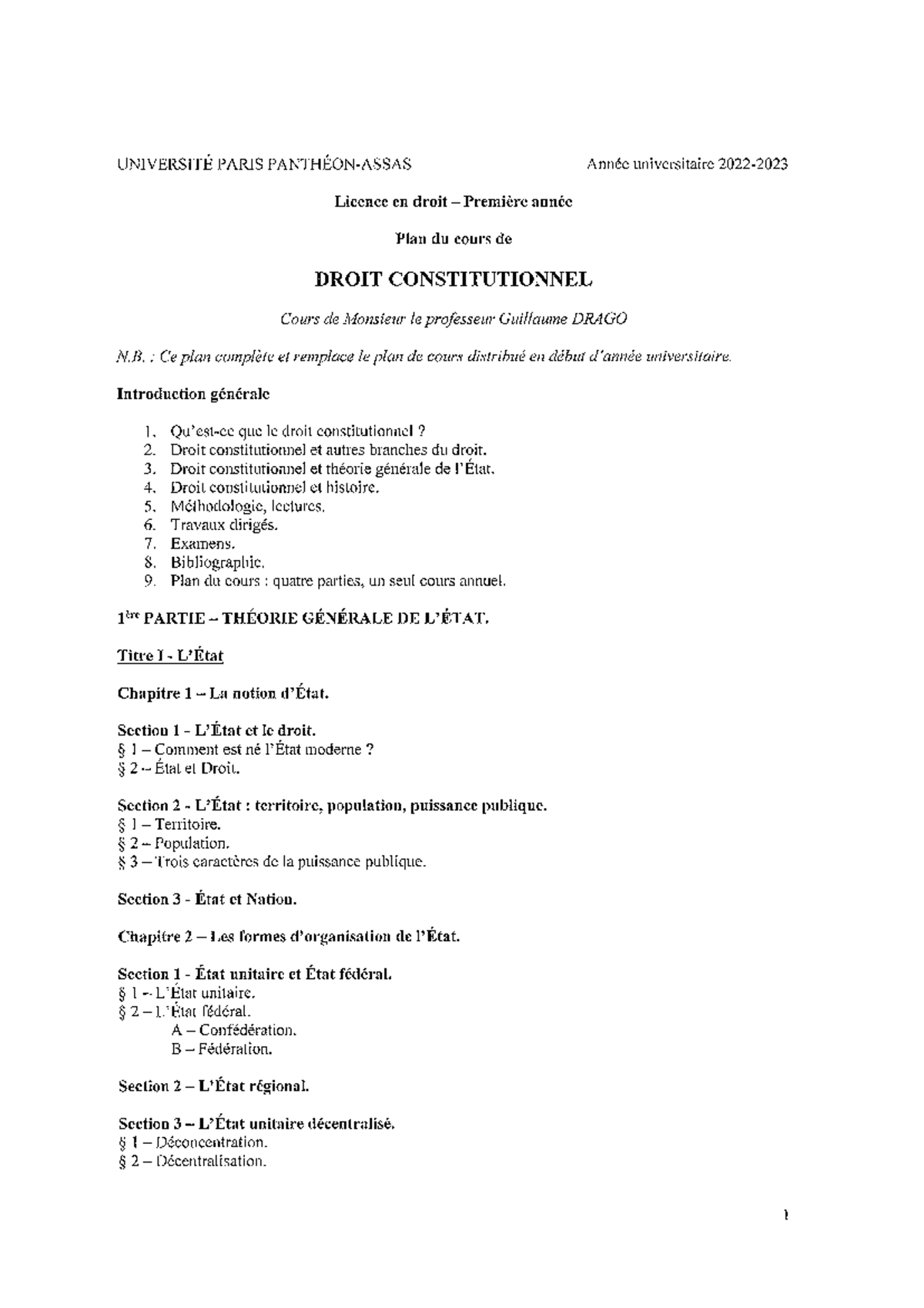 PLAN cours constit - Droit constitutionnel - Studocu