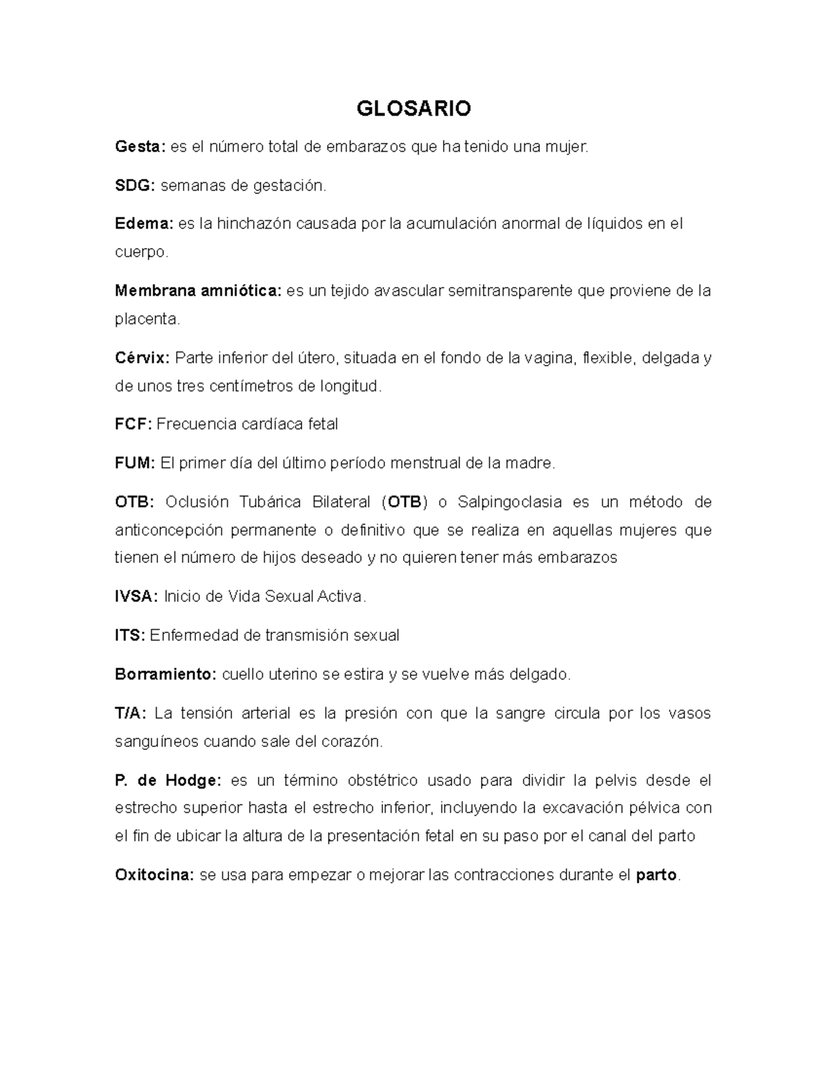 Glosario - Algunos términos utilizados en las Hojas de Enfermería - GLOSARIO Gesta: es el número ...