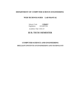 ML record - unokn - Web Technologies - JNTU - Studocu