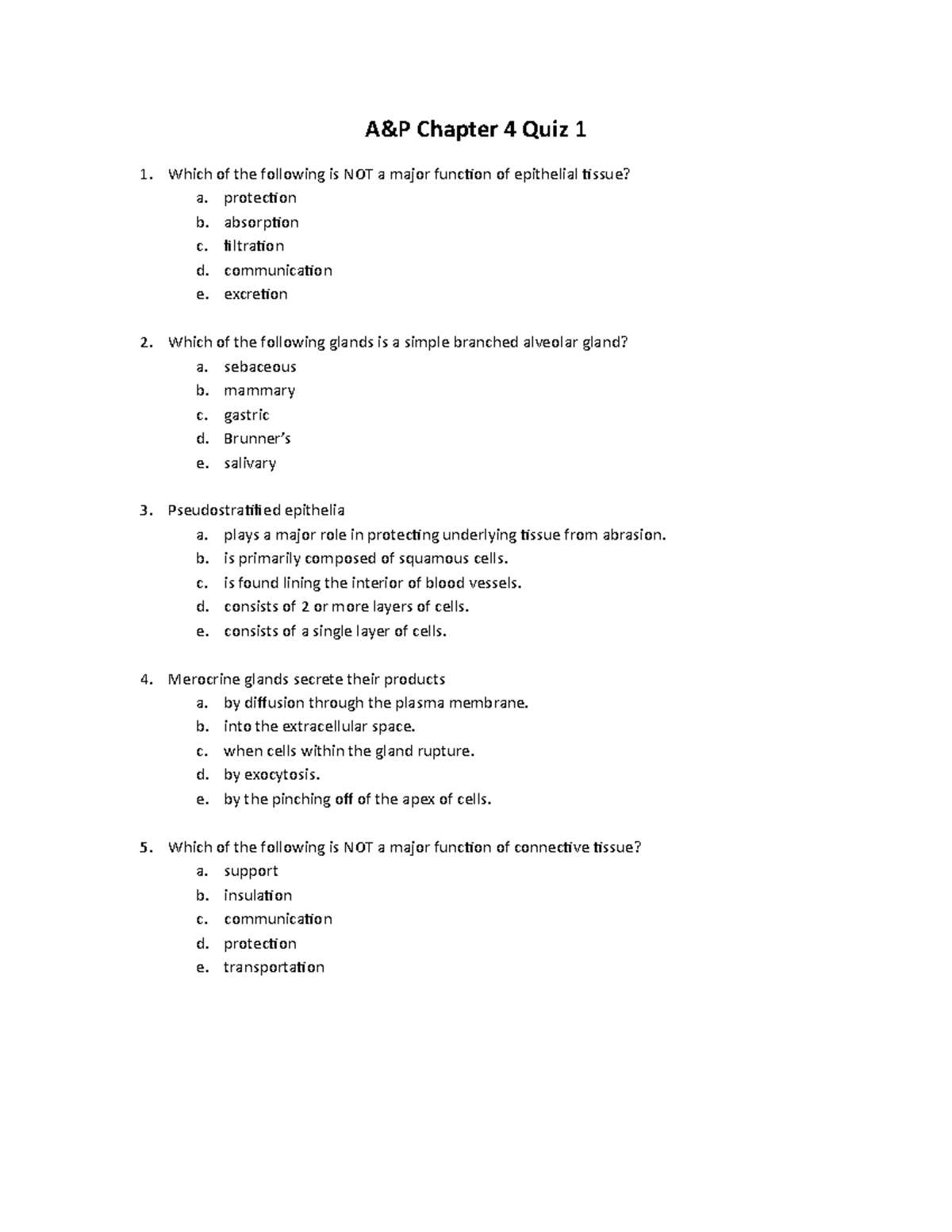An P Ch4 Quiz 1 - Chapter 4 practice test - A&P Chapter 4 Quiz 1 Which ...