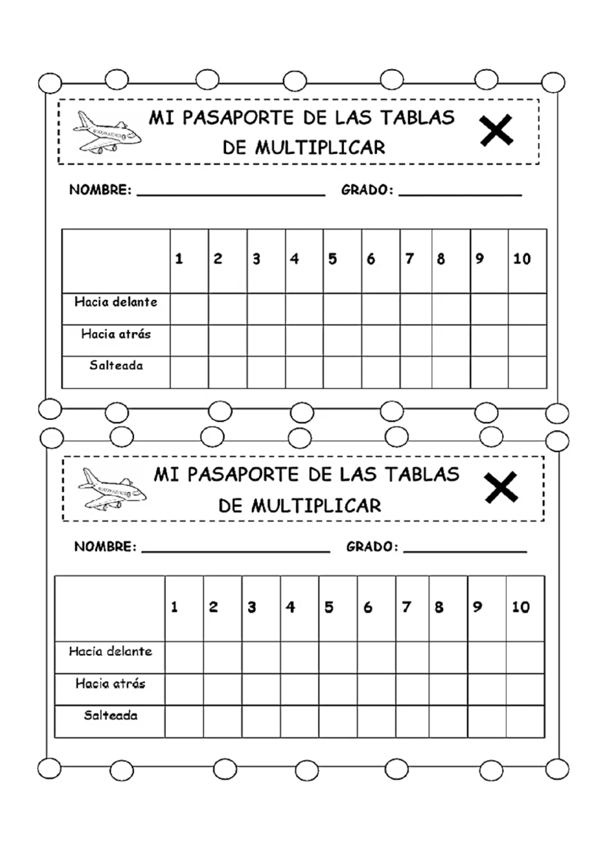 Pasaporte de las multiplicaciones - MI PASAPORTE DE LAS TABLAS X DE ...