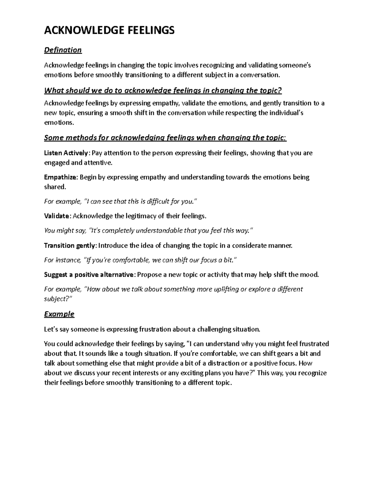 Acknowledge Feelings (for powerpoint) - ACKNOWLEDGE FEELINGS Defination ...