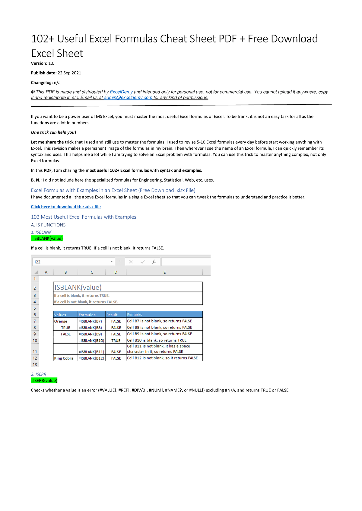 102+ Useful Excel Formula+ - 102 + Useful Excel Formulas Cheat Sheet ...