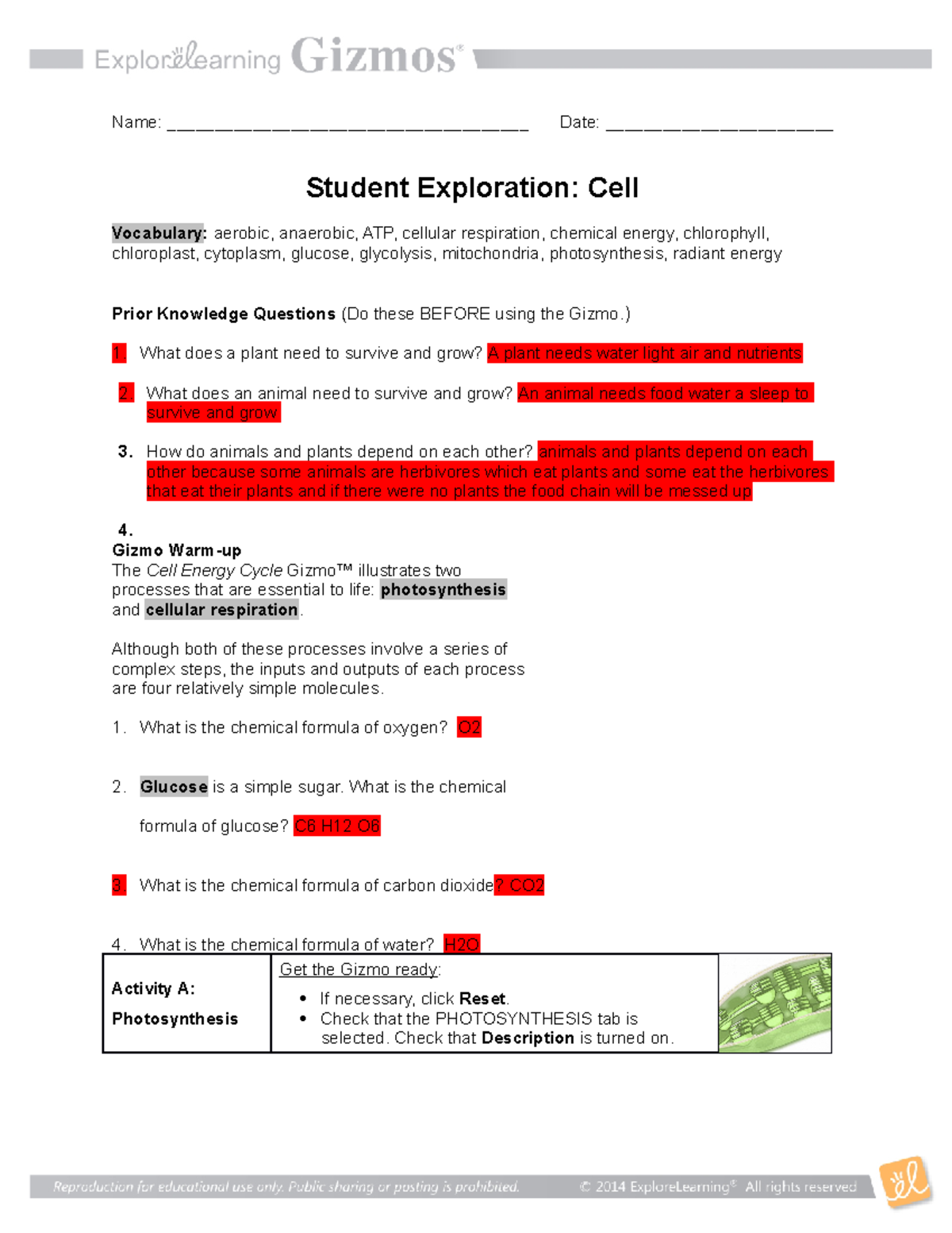 Cell Energy SE - Name: ______________________________________ Date