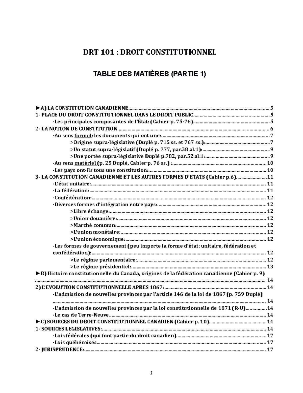 Droit Consitutionnel - DRT 101 : DROIT CONSTITUTIONNEL TABLE DES (PARTIE 1) LA CONSTITUTION ...
