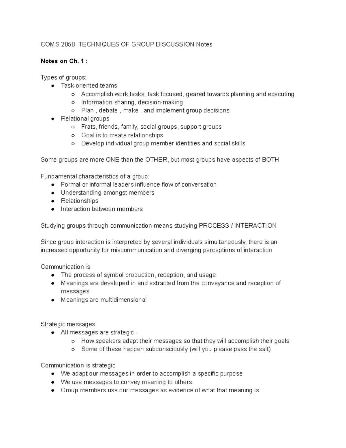 COMS 2050 Notes - Comm in groups - COMS 2050- TECHNIQUES OF GROUP ...