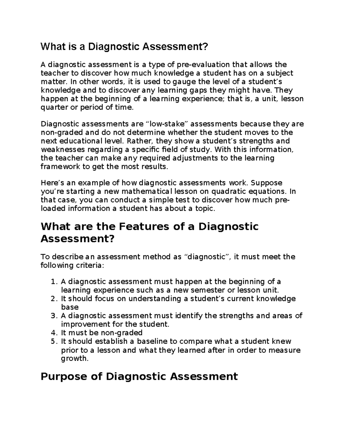Diagnostic Evaluation - What is a Diagnostic Assessment? A diagnostic ...