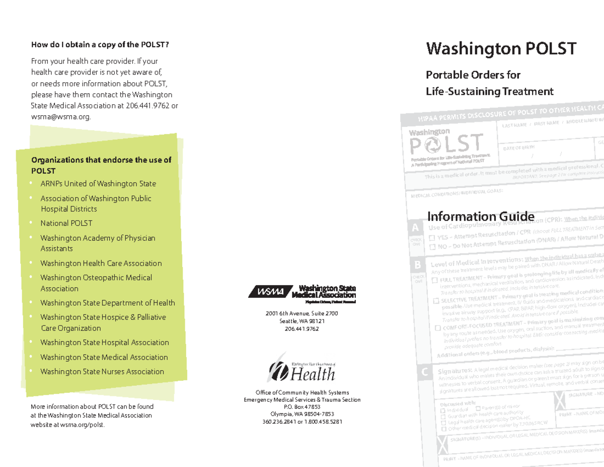 Polst brochure 2021 update - HIPAA PERMITS DISCLOSURE OF POLST TO OTHER ...