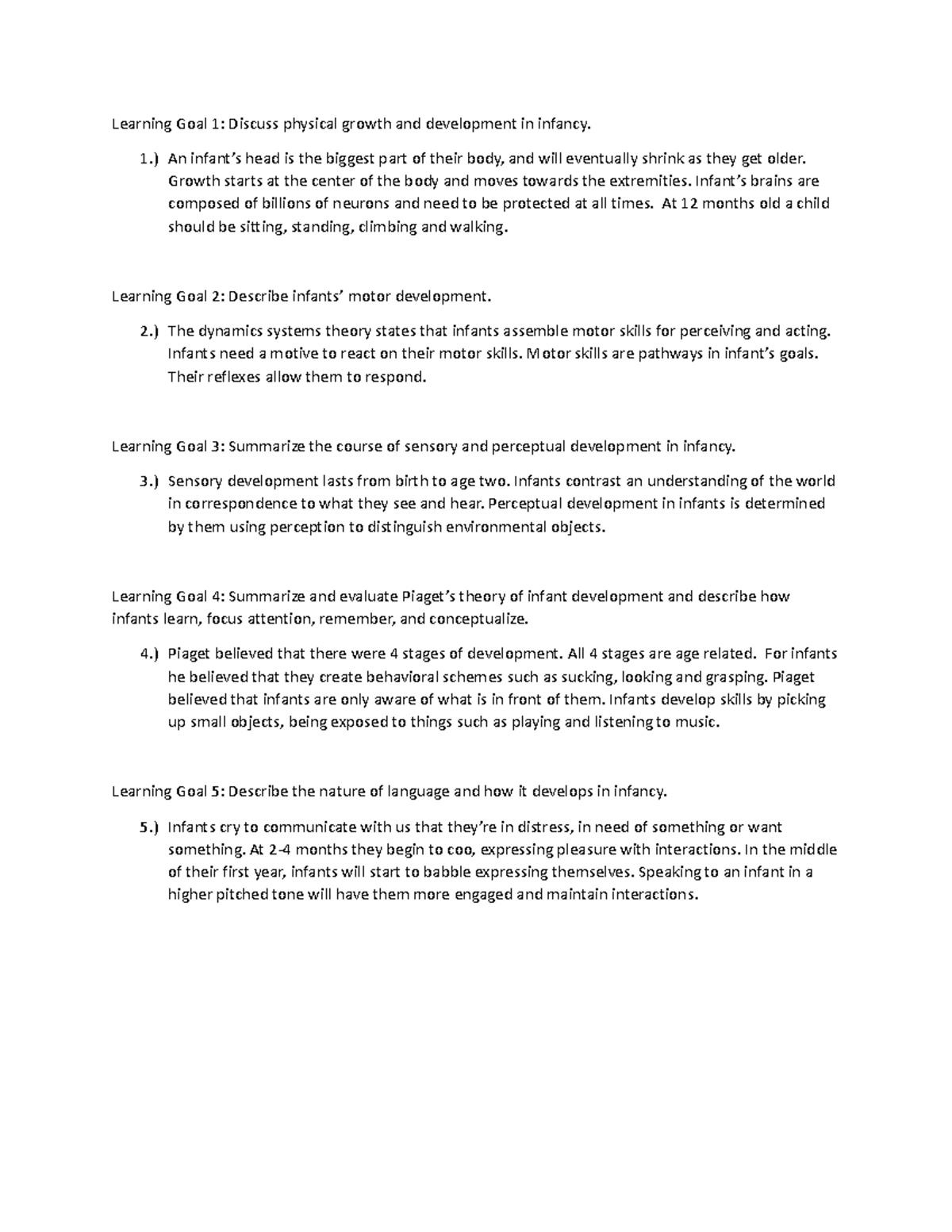 Learning Goal 4 - study materials - Learning Goal 1: Discuss physical ...