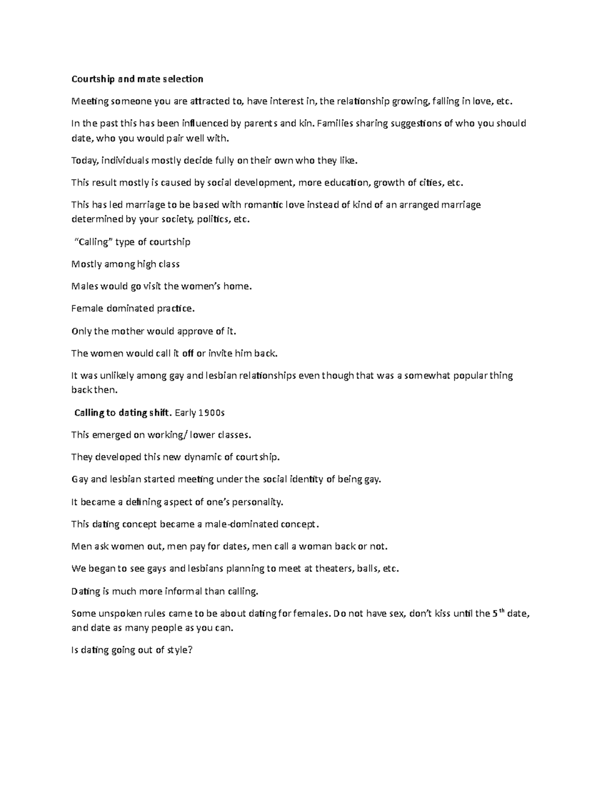 Lecture 6 Notes - Courtship and mate selection Meeting someone you are ...