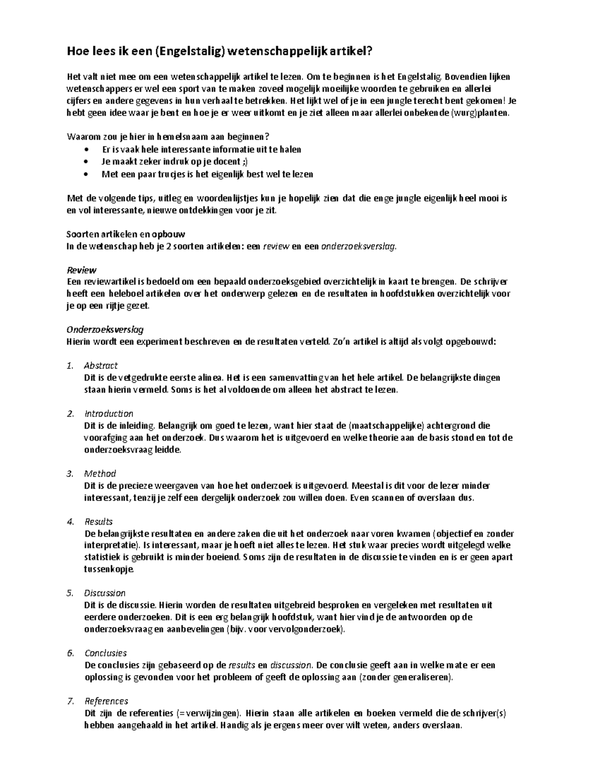Hoe lees ik een wetenschappelijk artikel - Hoe lees ik een (Engelstalig ...