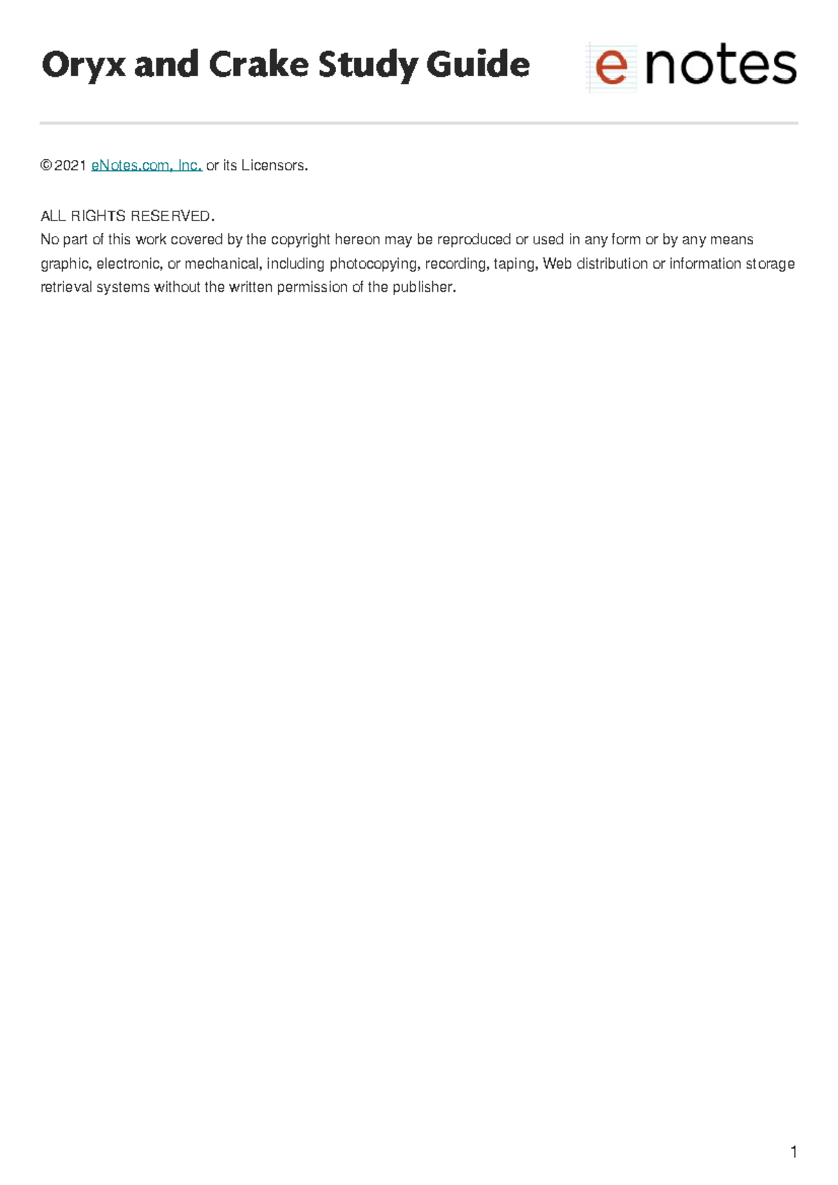 Enotes-oryx-crake-guide - Oryx and Crake Study GuideOryx and Crake ...