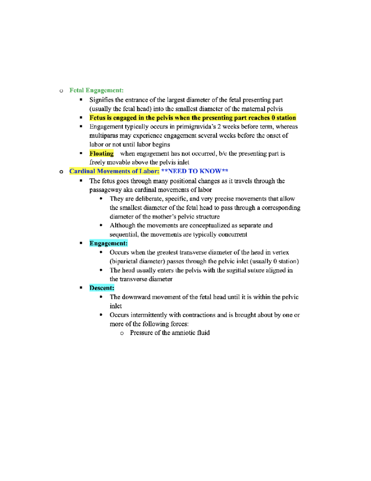 Fetal Engagement Pregnancy - NURS 4415 - Studocu