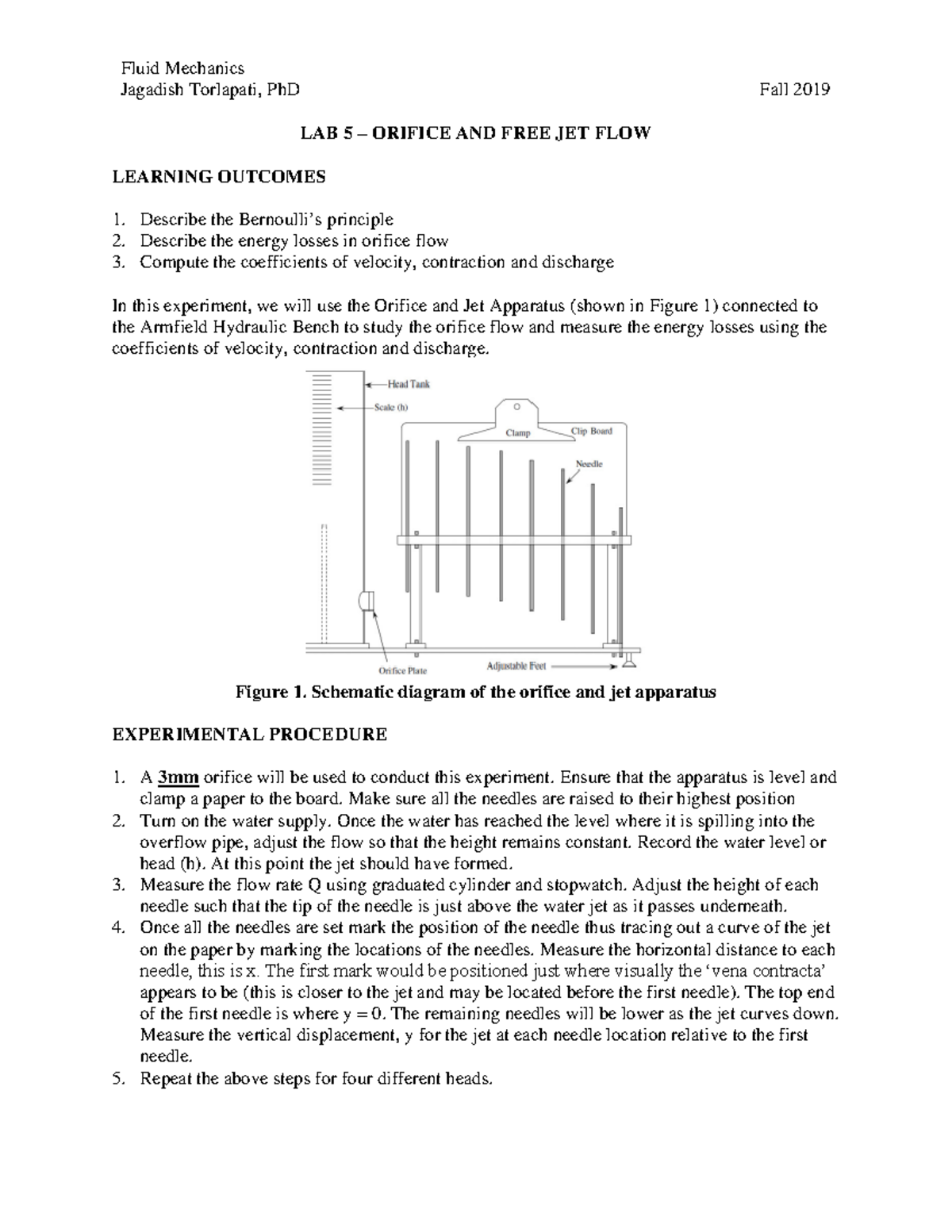 Lab5 - Orifice Plate and jet velocity apparatus - Fluid Mechanics ...