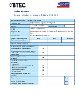 Programming Assignment Final - Higher Nationals Internal verification ...