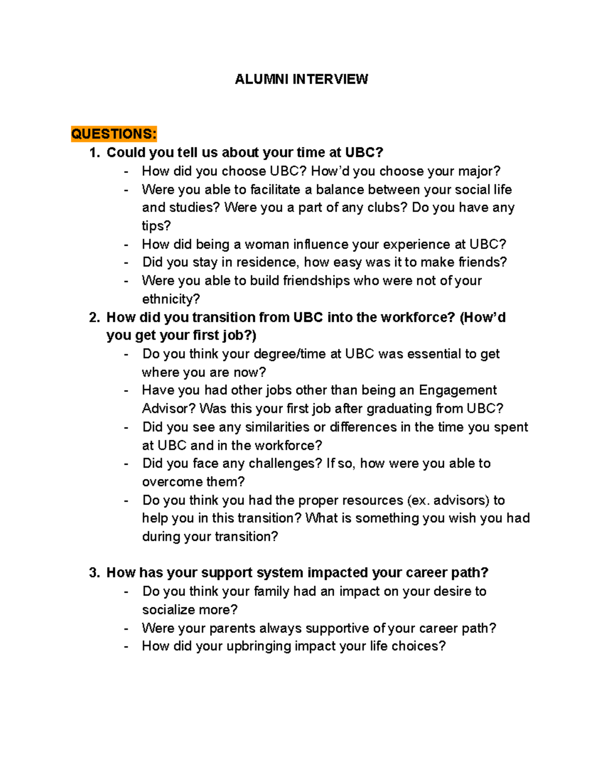 SOCI 102 Interview - soci 102 neil - ALUMNI INTERVIEW QUESTIONS: Could ...