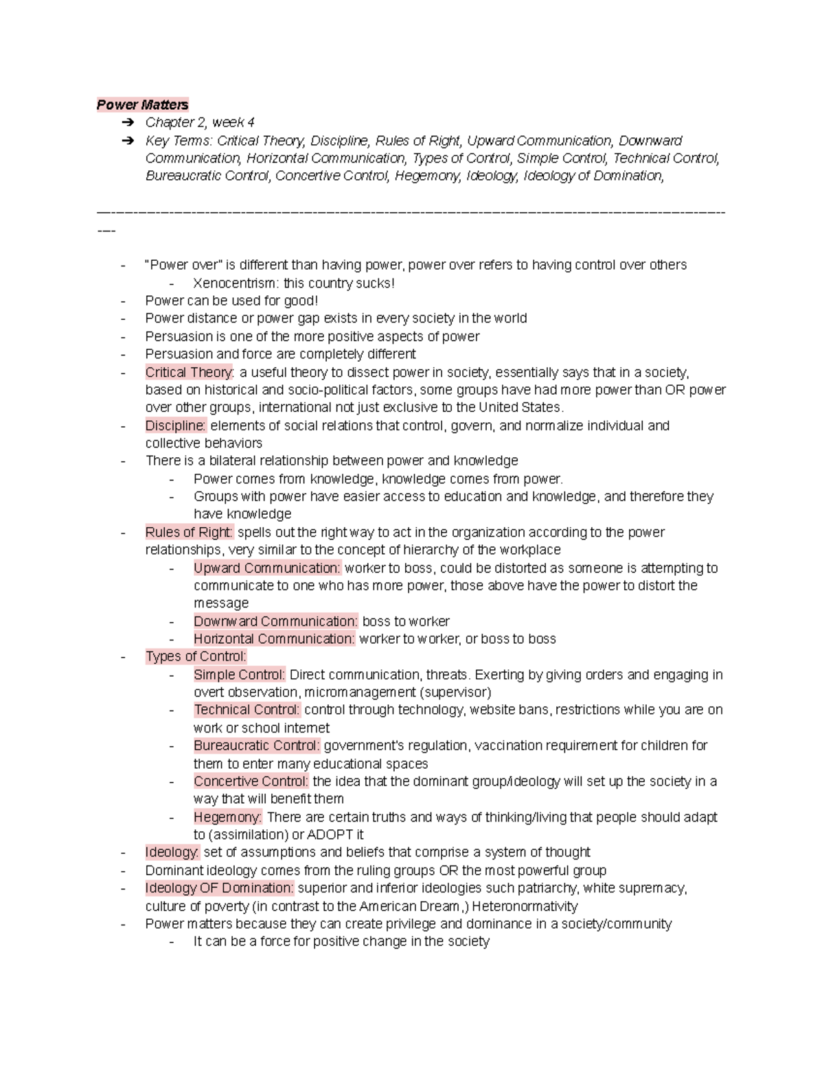 Power Matters - Power Matters Chapter 2, week 4 Key Terms: Critical ...
