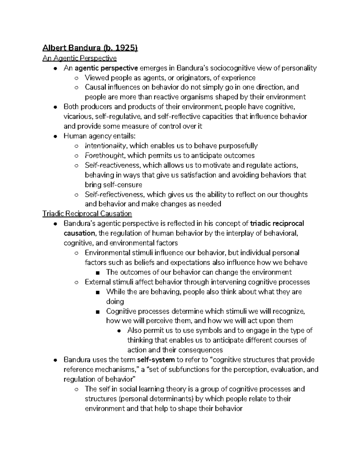 Dynamics of Personality: Ch. 9 (Textbook) - Albert Bandura (b. 1925) An ...