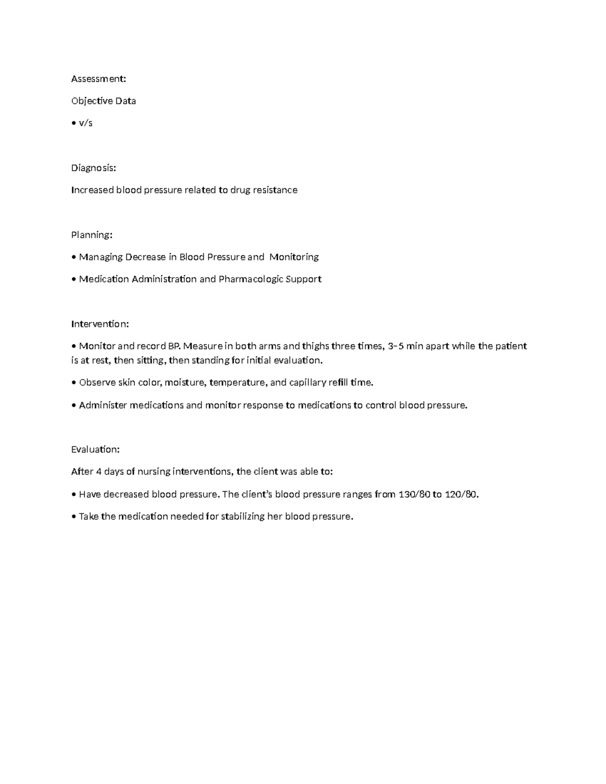 Ncp hypertension - For Nursing Care Plan - Assessment: Objective Data v ...
