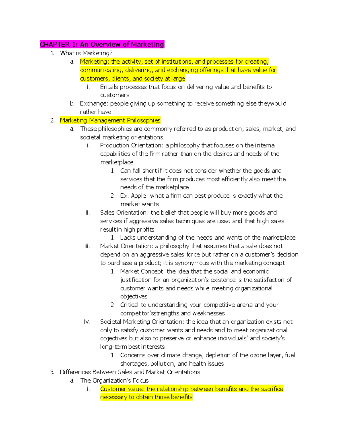 Marketing summeries study guide - CHAPTER 1: An Overview of Marketing ...