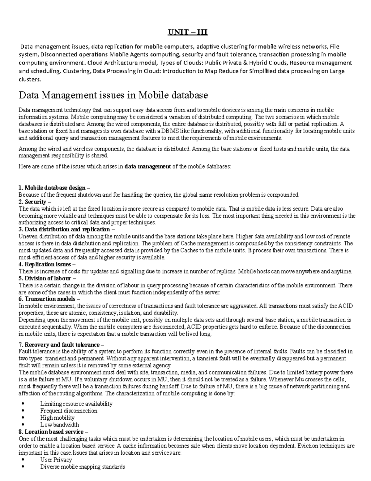 Mobile Computing UNIT-3 - UNIT – III Data management issues, data replication for mobile ...
