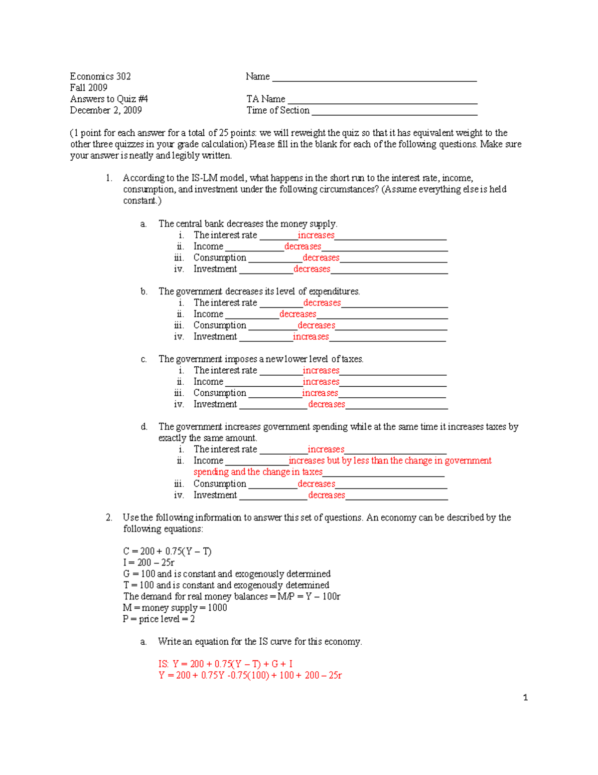 economics answers - Economics 302 Name ...