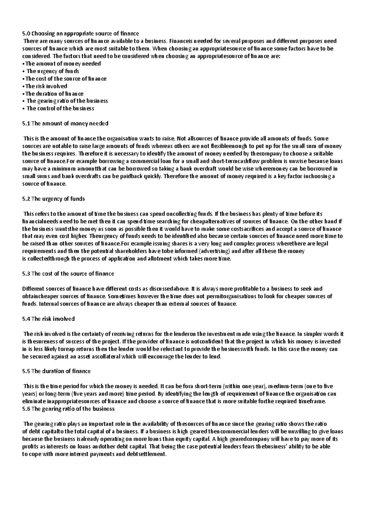 Sources of finance - 5 Choosing an appropriate source of finance - Studocu