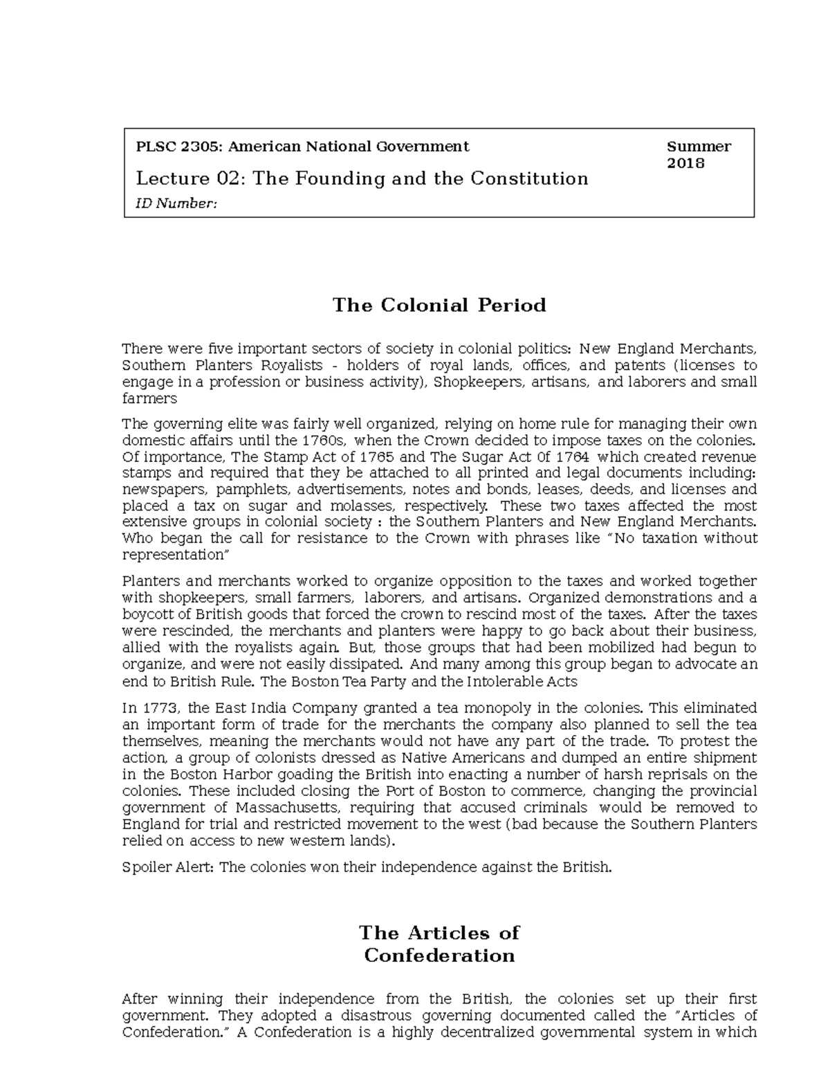 Lect 02 Notes Founding Constitution ADA - The Colonial Period There ...