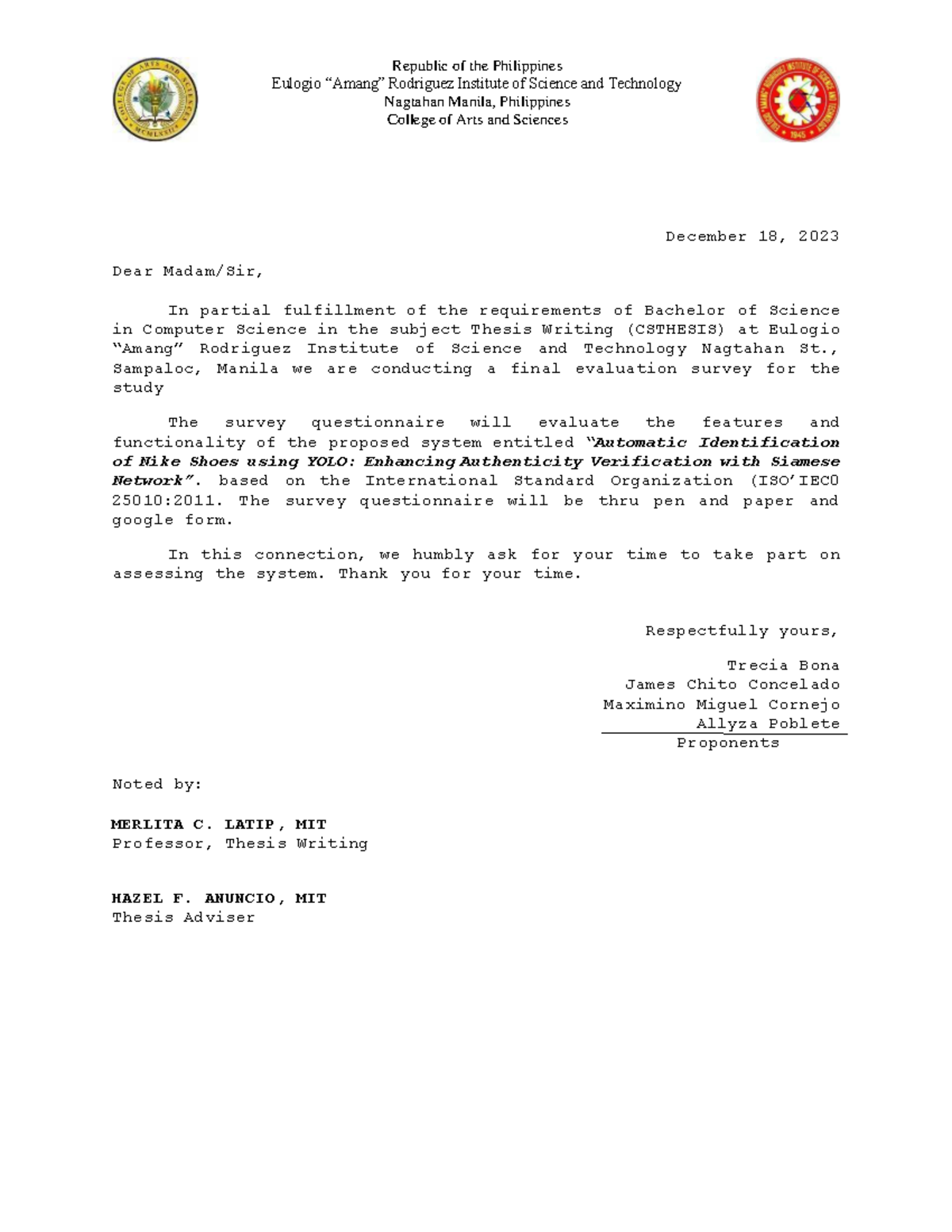 Survey-letters - Republic of the Philippines Eulogio “Amang” Rodriguez ... Survey-letters - Republic of the Philippines Eulogio “Amang” Rodriguez ...
