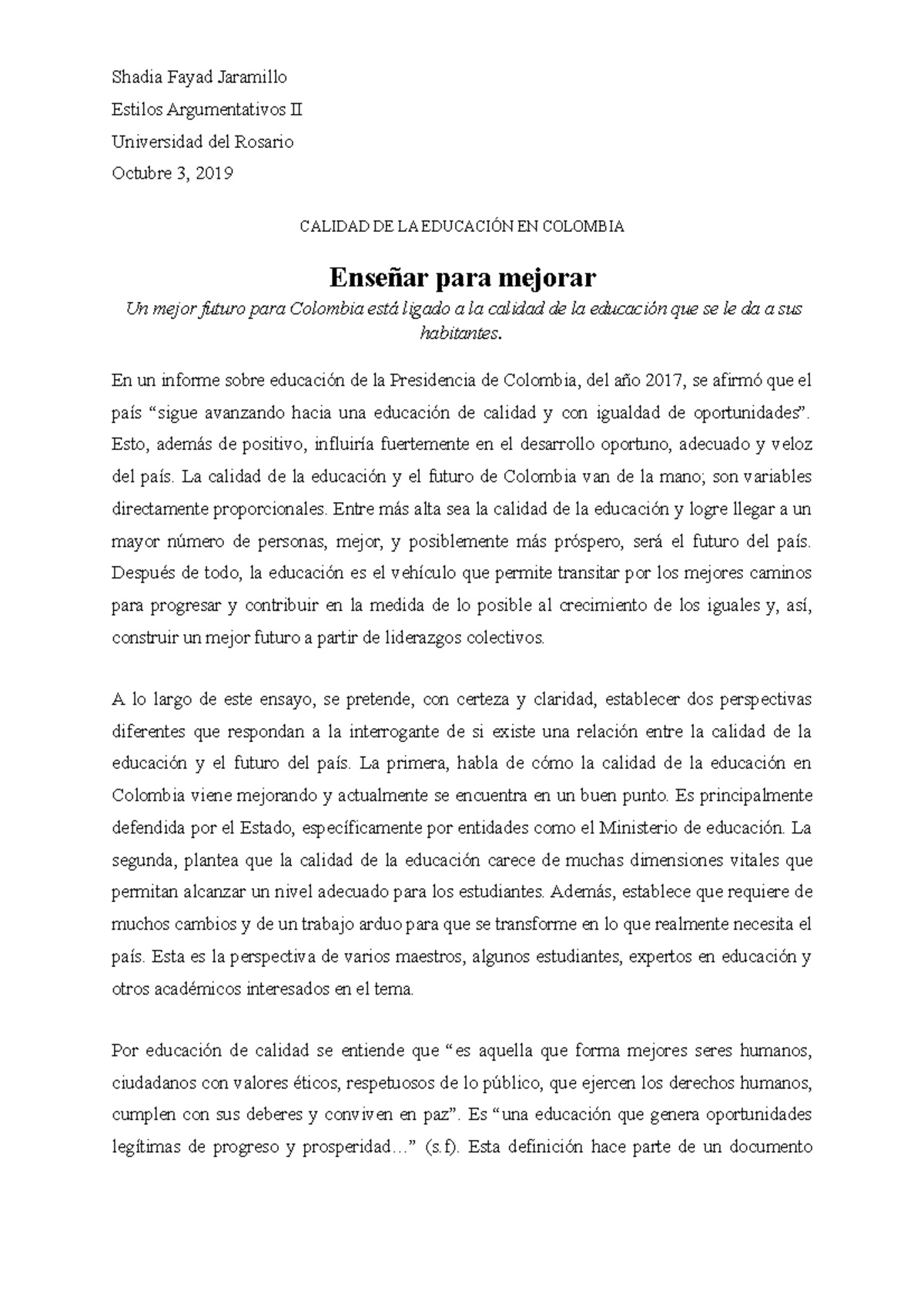 Ensayo 2 EAII - Educación - Shadia Fayad Jaramillo Estilos ...