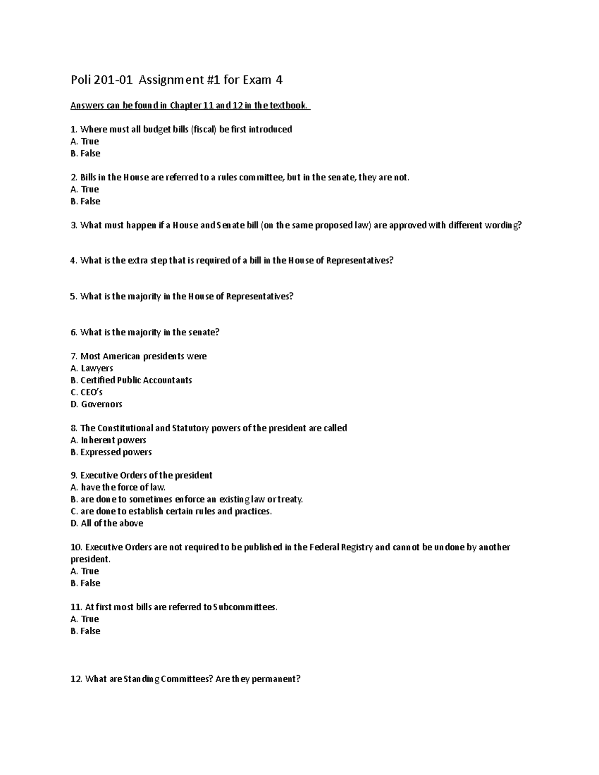 Poli 201 Assignment #1 for Exam 4 - Poli 201-01 Assignment #1 for Exam ...
