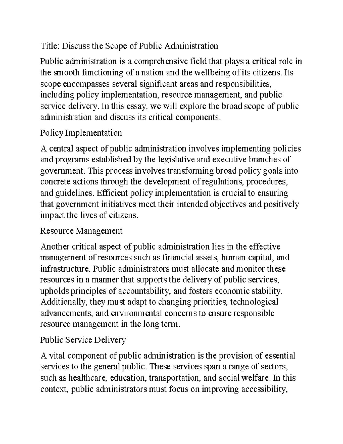 Scope and Significance of Public Administration - Title: Discuss the ...