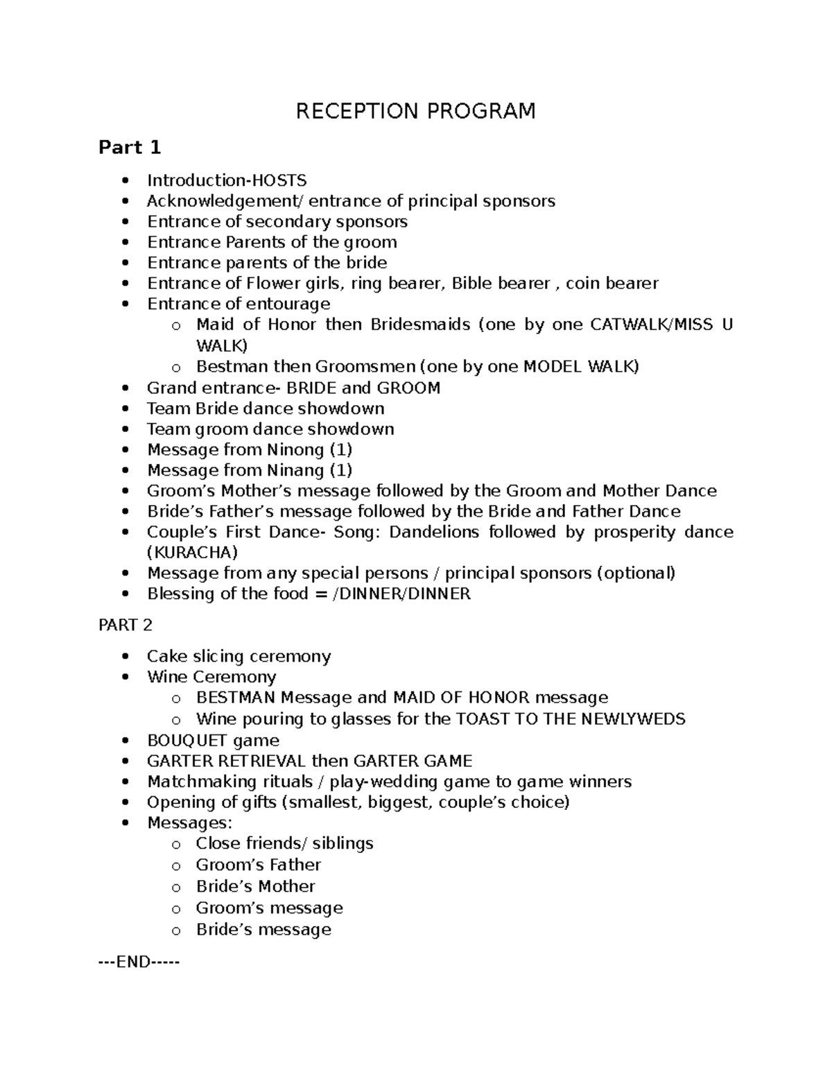 Wedding prog and script - RECEPTION PROGRAM Part 1 Introduction-HOSTS ...