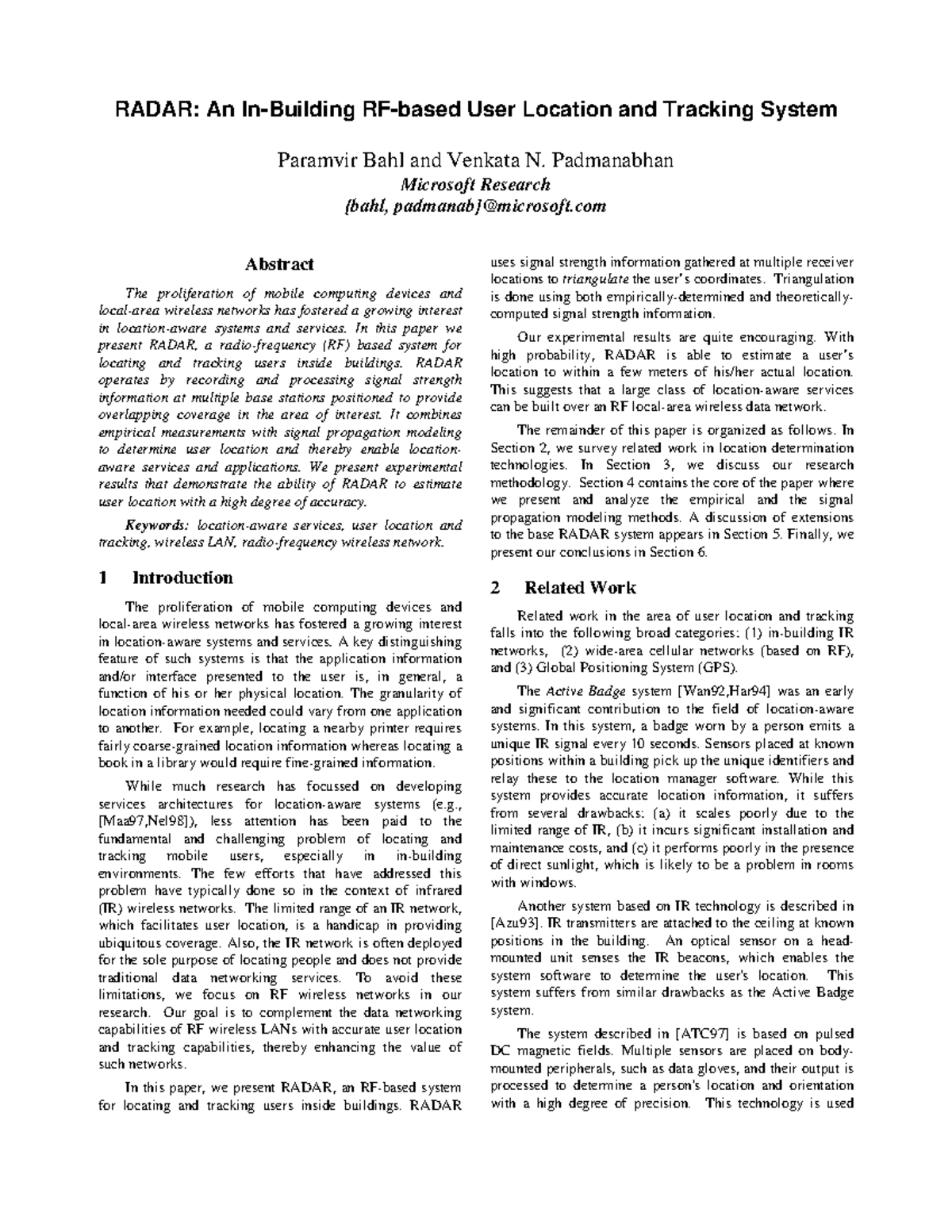 Radar - Notes about android development - RADAR: An In-Building RF ...