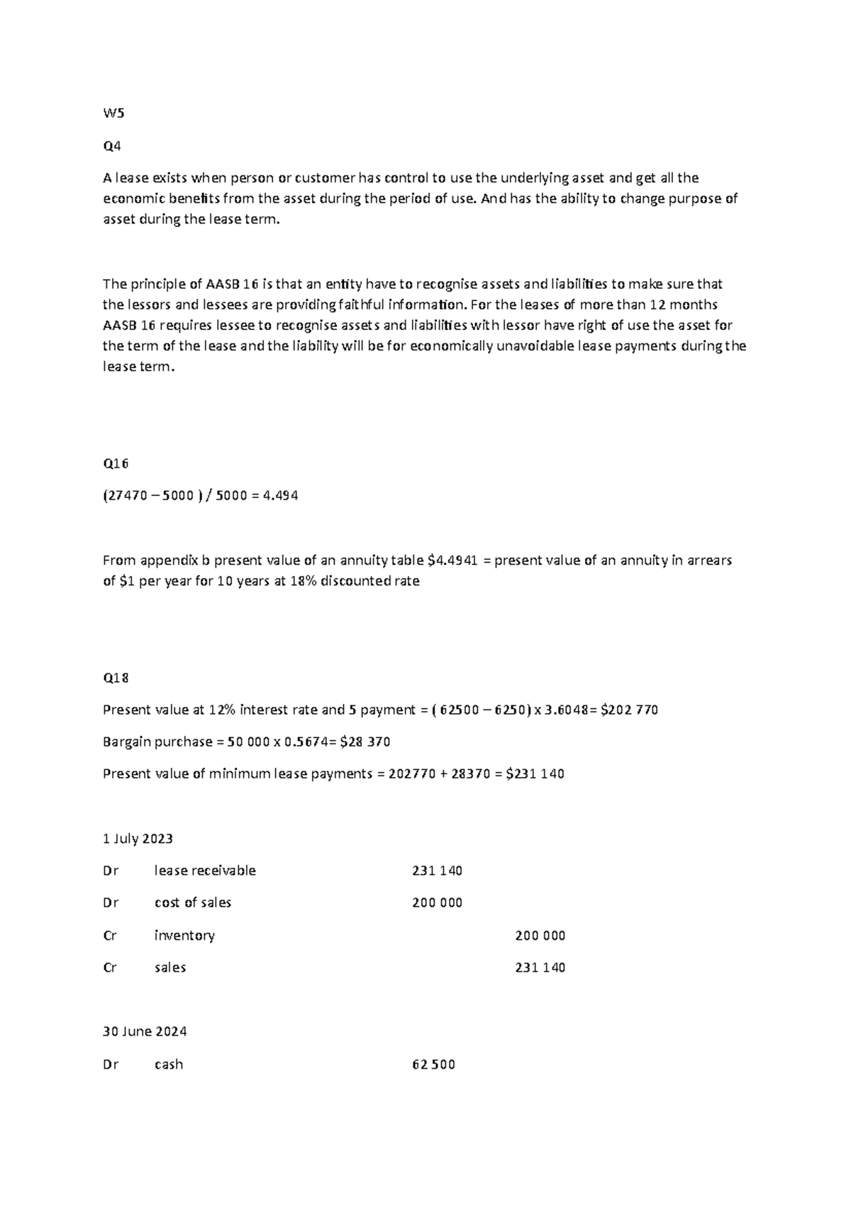 Portfolio week 5 - W Q A lease exists when person or customer has ...