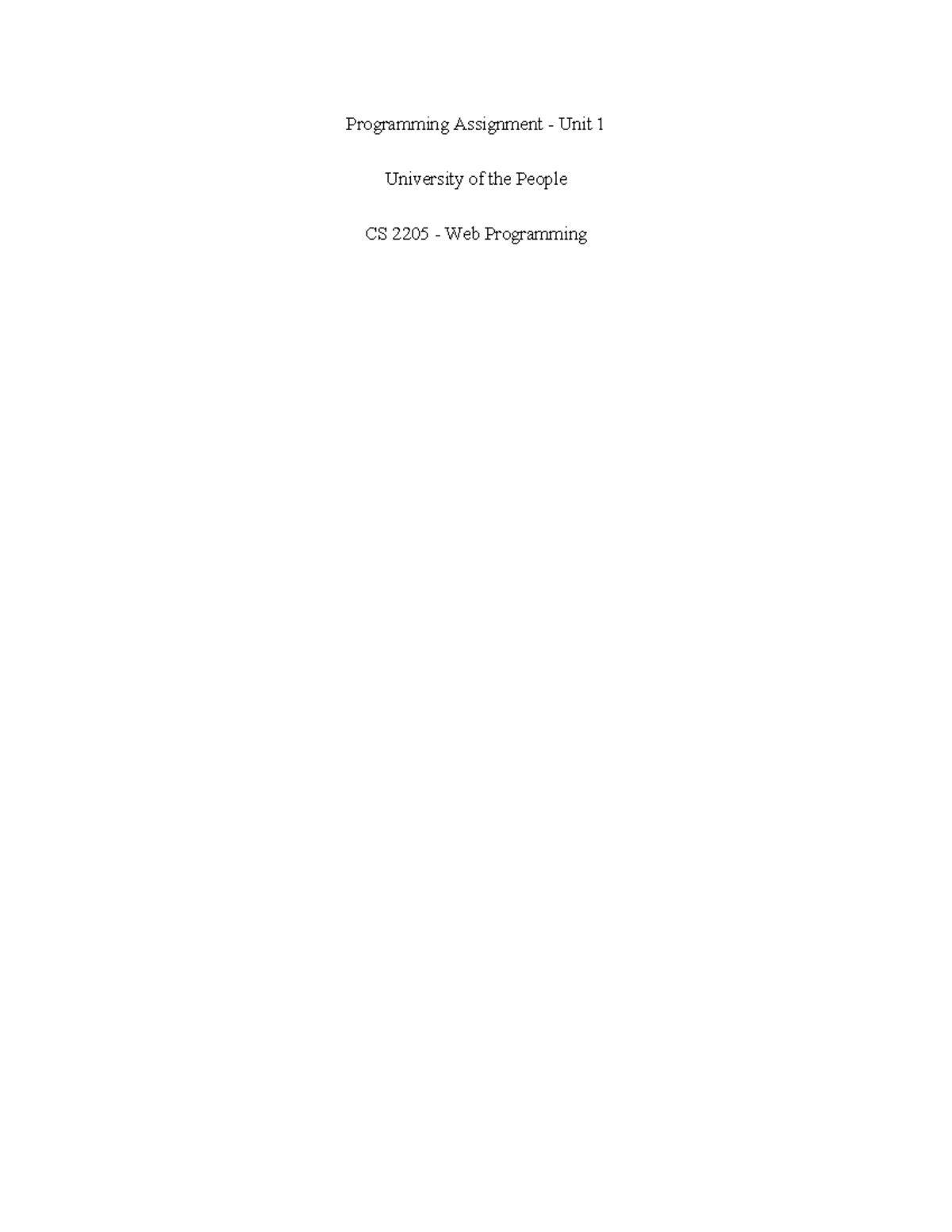 Programming Assignment Cs 2205 Unit 1 2023 2024 Programming Assignment Unit 1