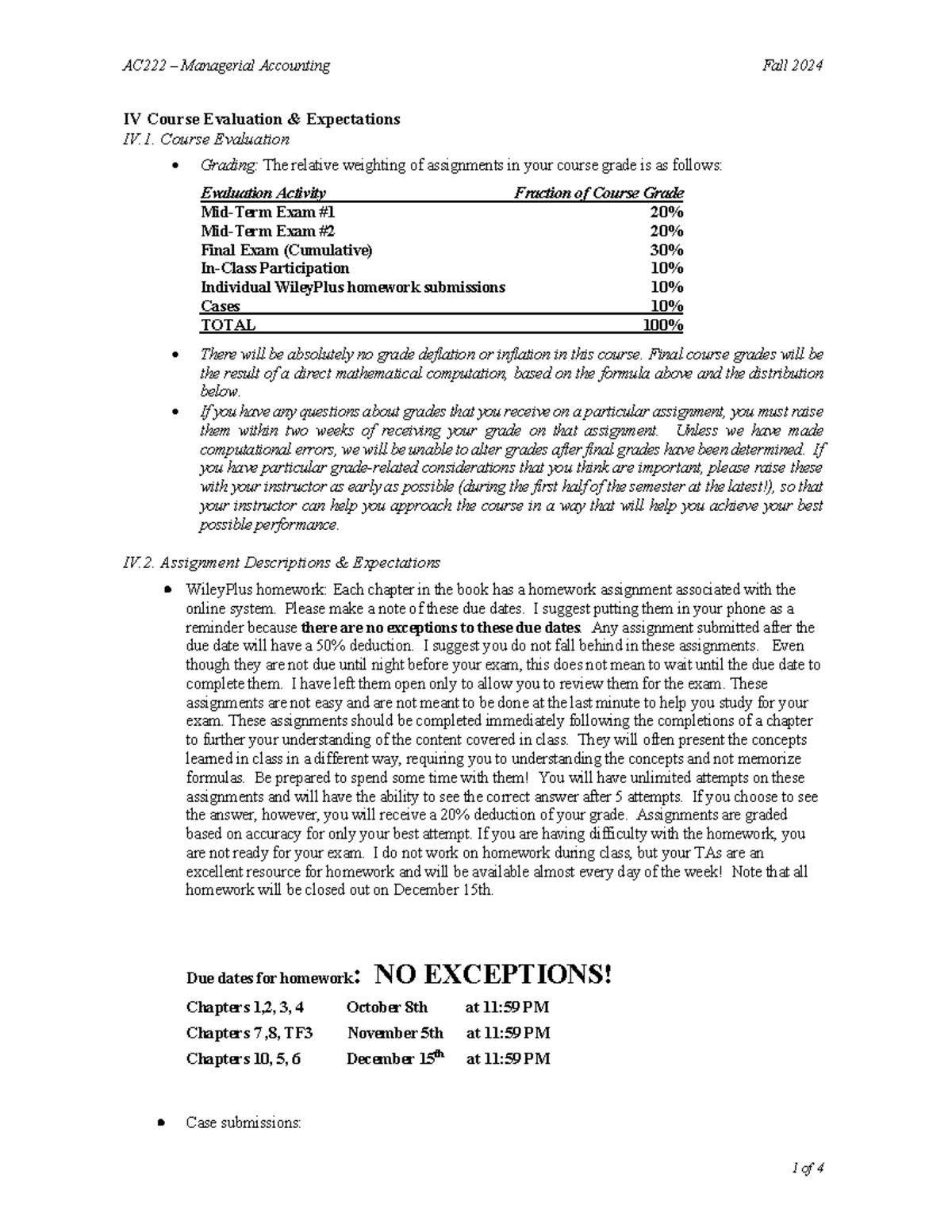AC222 Syllabus - Summary Managerial Accounting - 1 of 4 IV Course ...