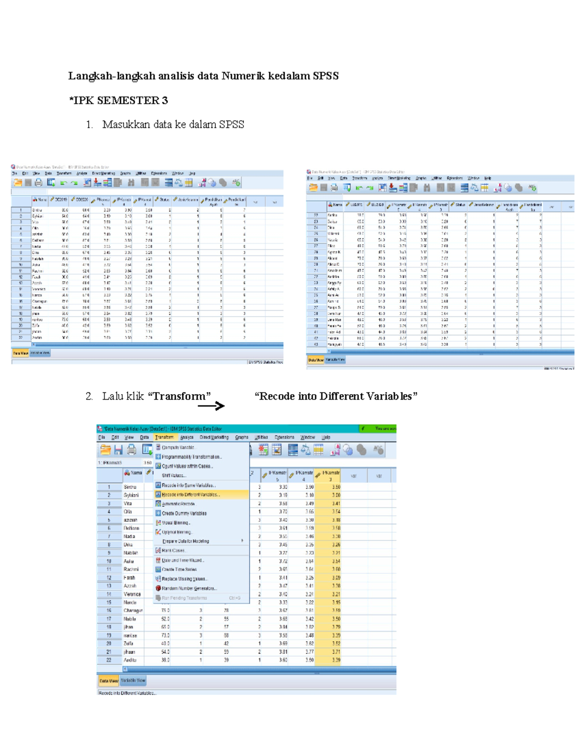 Langkah - dietetik - Langkah-langkah analisis data Numerik kedalam SPSS ...