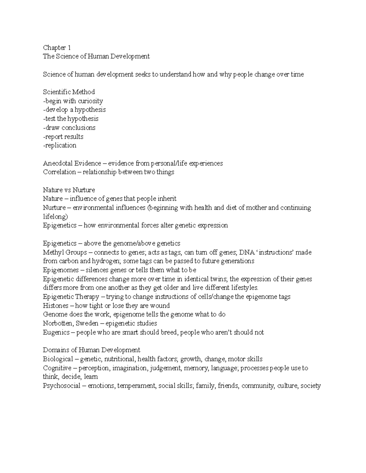 Lifespan Human Growth and Development Notes - PSY 1100 (2017 ...