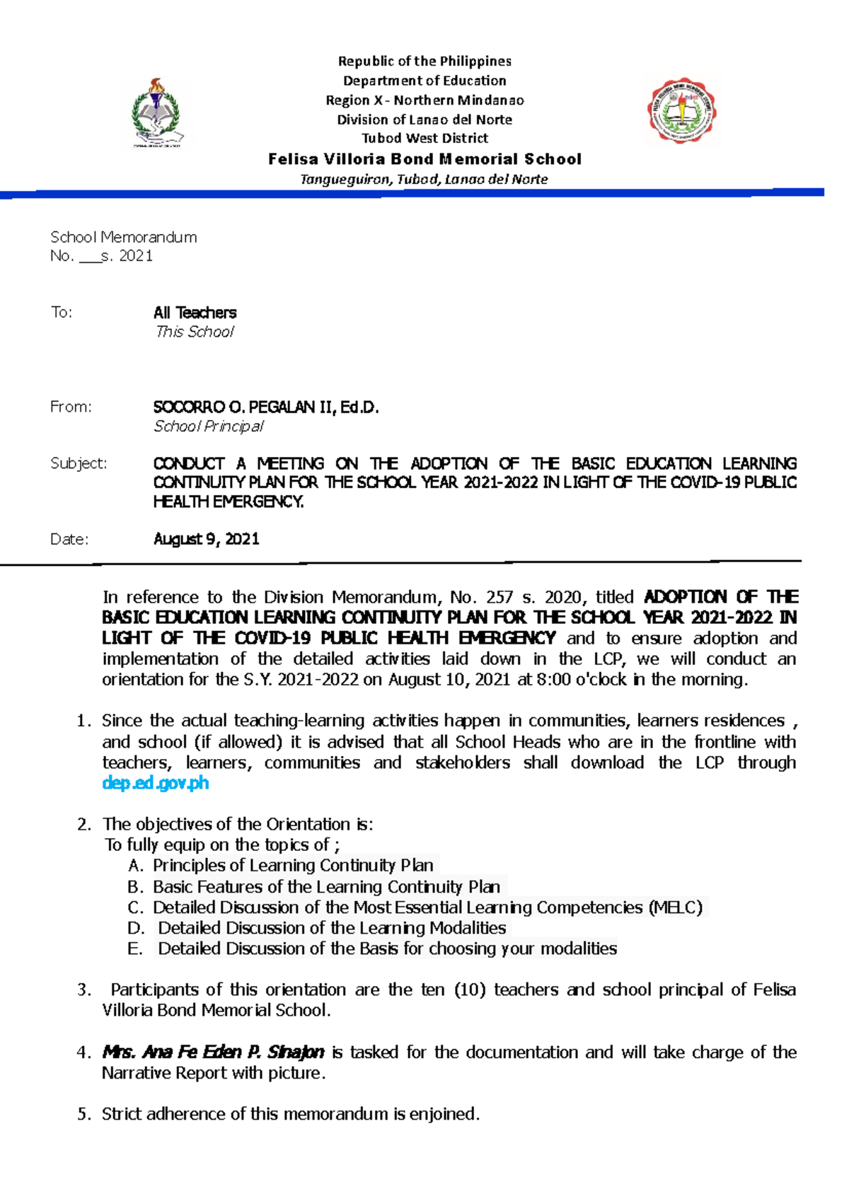 Adoptation OF THE Basic Education Learning Continuity PLAN - Department ...