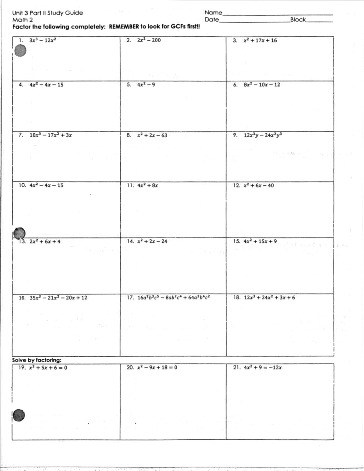 Unit 3 Part 2 Test Review - Unit 3 Part II Study Guide Name Marh 2 Date ...