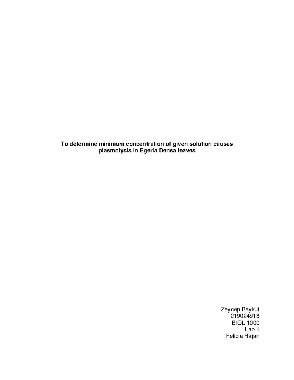 Biol lab 3 - klklk - To determine minimum concentration of given ...