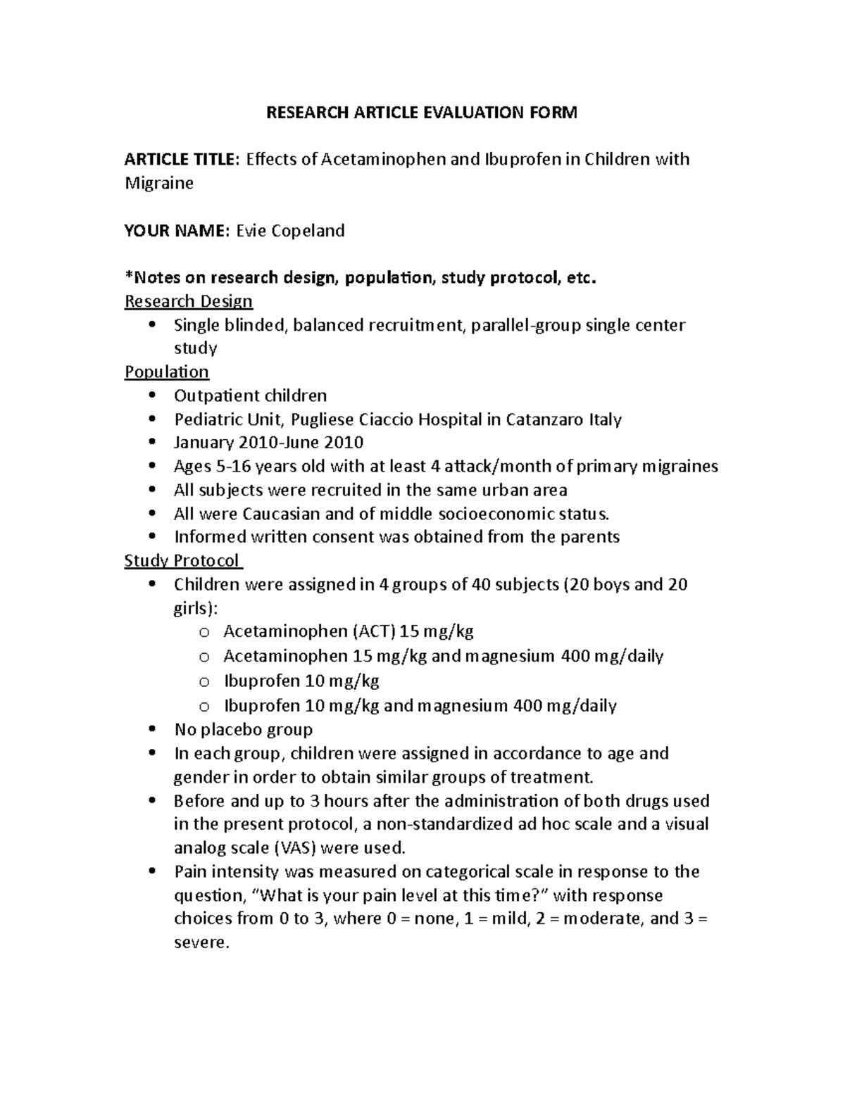 Article Review Magnesium-10 - RESEARCH ARTICLE EVALUATION FORM ARTICLE ...